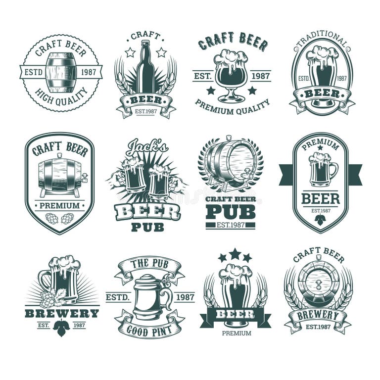 Collection of Retro Beer Emblems, Badges, Stickers Stock Vector ...