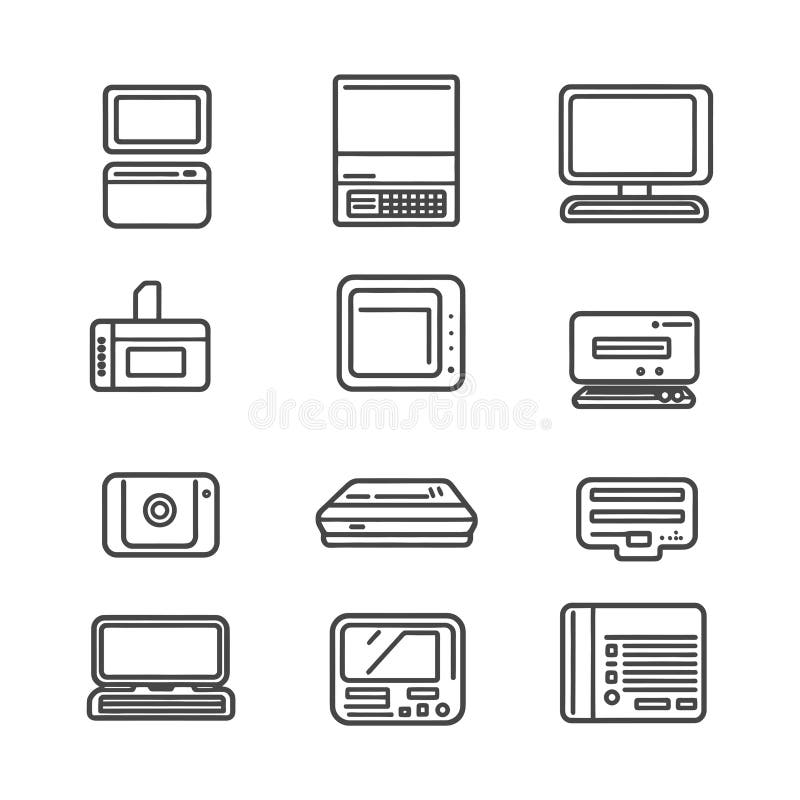 Collection of Retro Computer and Electronic Devices Icons Stock Vector ...