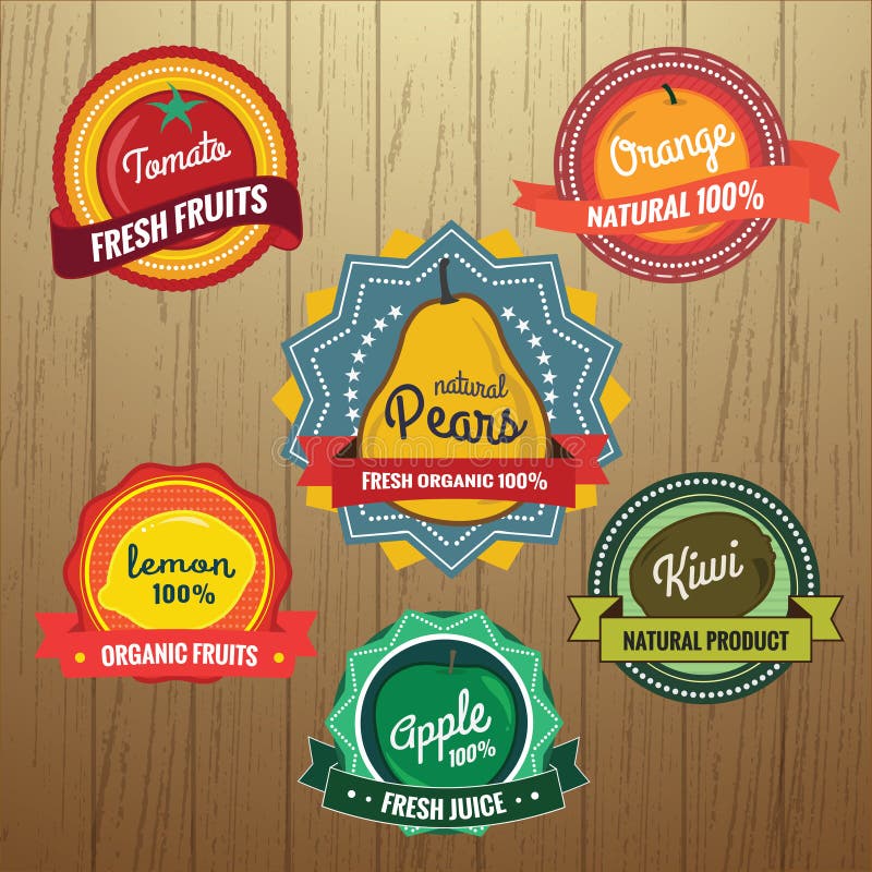 Collection of Retro Fruits Label Design Stock Vector - Illustration of ...