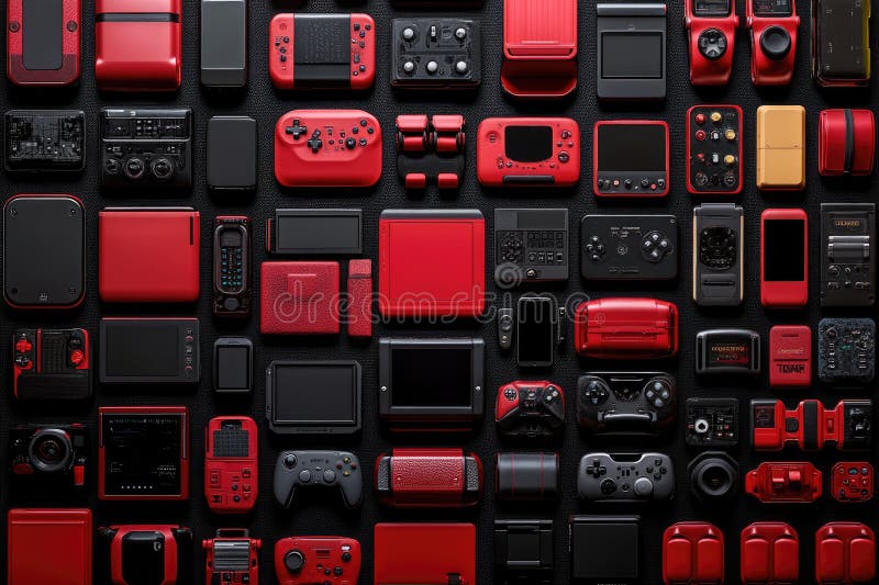 Red Retro Gaming Gadgets stock illustration. Illustration of screen ...