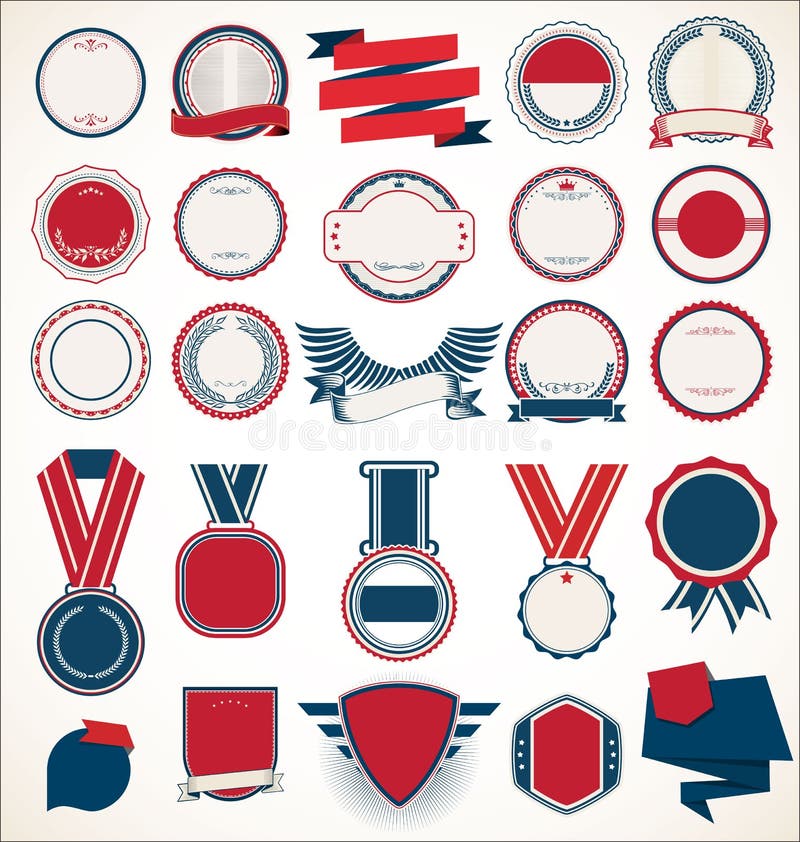 Collection of Retro Vintage Badges Labels and Ribbons Stock ...