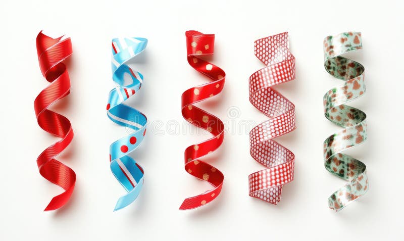 A Collection of Ribbons with Different Patterns and Colors, Including ...