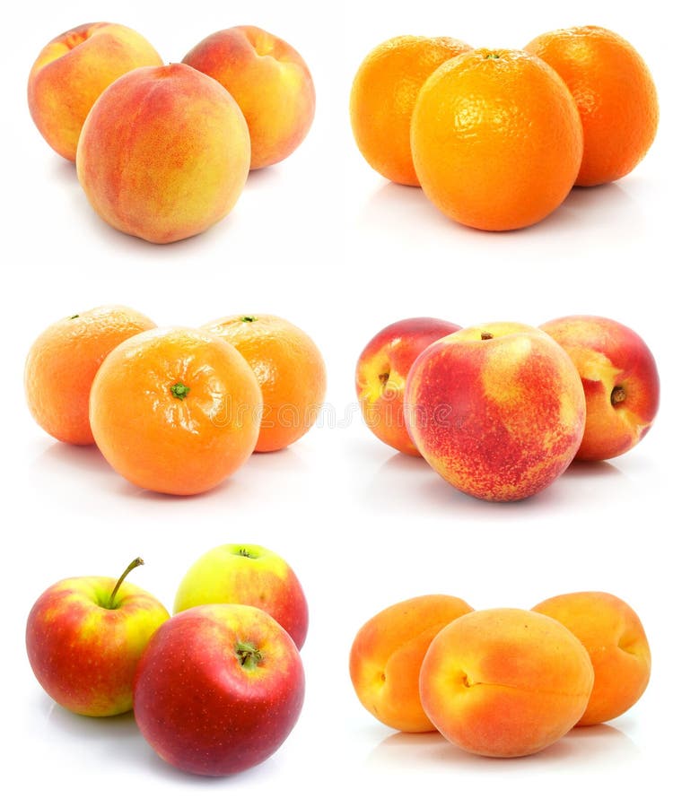 Ripe Peach Fruit with Green Leafs Isolated Stock Photo - Image of ...