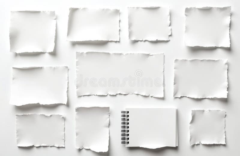 Collection Ripped Blank Paper Notes Different Sizes Styles. Torn Edges ...