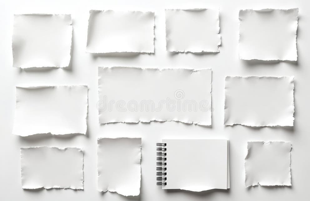 Collection Ripped Blank Paper Notes Different Sizes Styles. Torn Edges ...