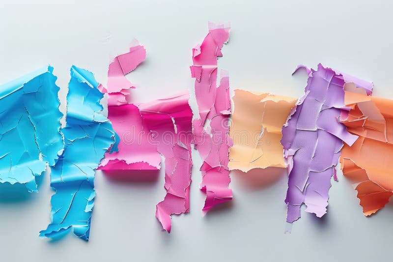 A Collection of Ripped Papers Scattered on a Clean Surface Stock Image ...