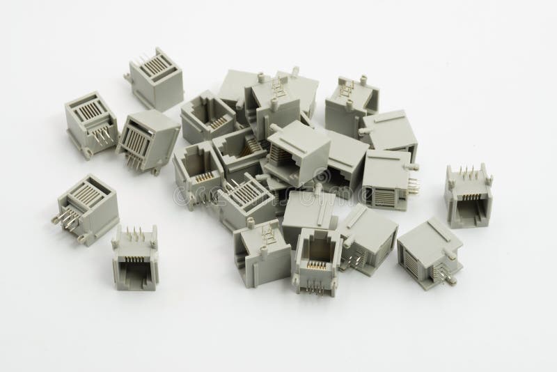 Collection of RJ11 Telephone Modular Jacks Isolated on a White ...