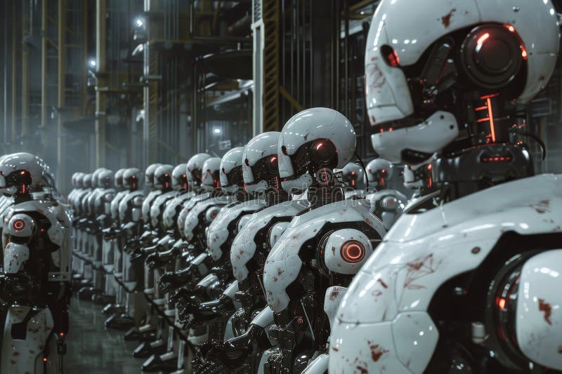 A Collection of Robots Standing Side by Side in a Factory Setting, a ...