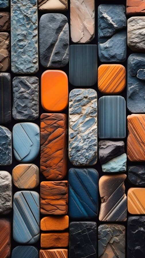 Collection of Rocks in Different Colors, Arranged in Grid-like ...