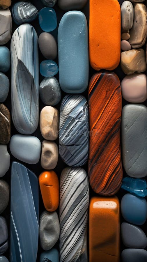 Collection of Rocks in Different Colors, Arranged in Grid-like ...