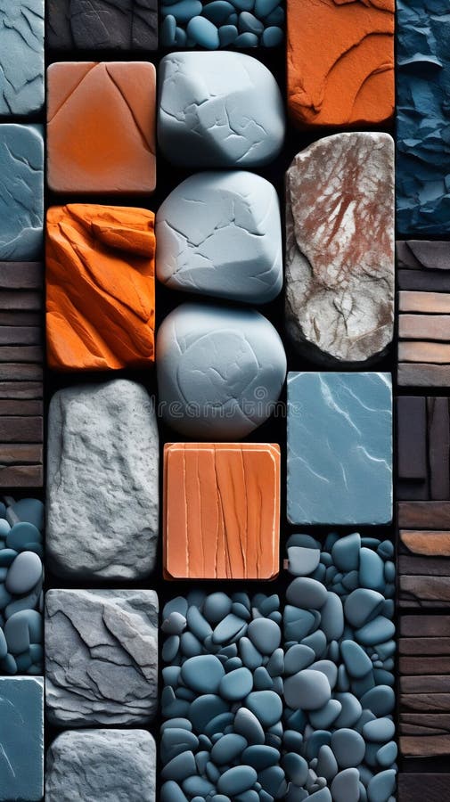 Collection of Rocks in Different Colors, Arranged in Grid-like ...