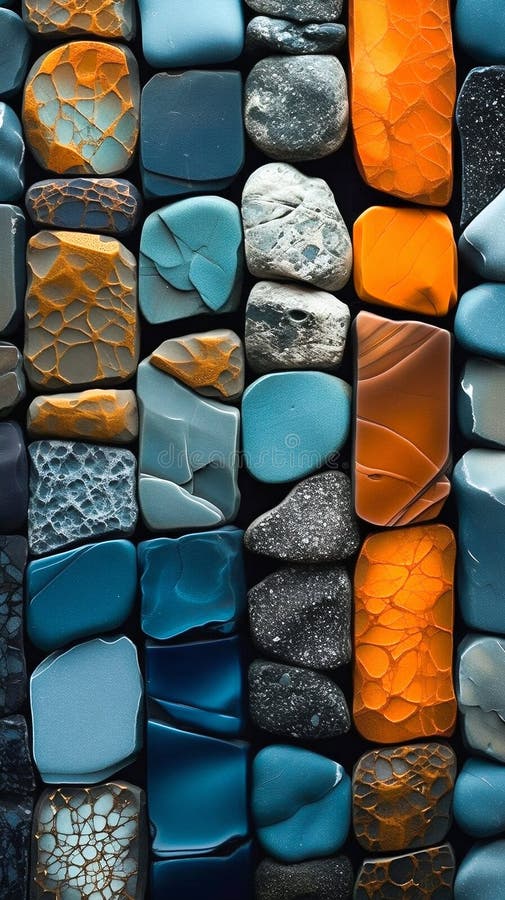 Collection of Rocks in Different Colors, Arranged in Grid-like ...