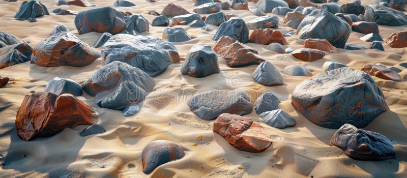 Group of Rocks on Sandy Beach Stock Photo - Image of boulders, beach ...
