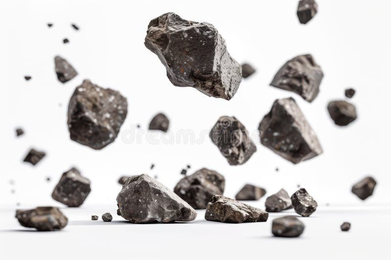 A Collection of Rocks Falling and Resting on a White Surface Stock ...