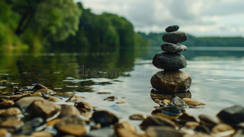 A Collection of Rocks Perched on the Edge of a River, Surrounded by ...