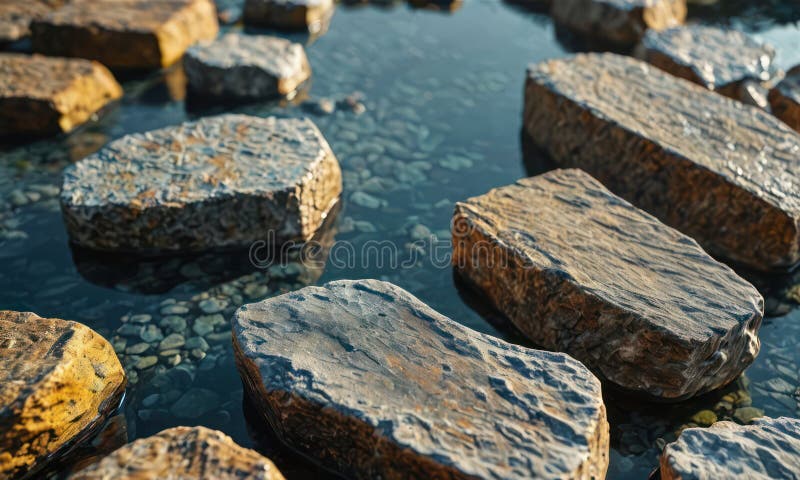A Collection of Rocks is Shown in a Pool of Water, with Some of the ...