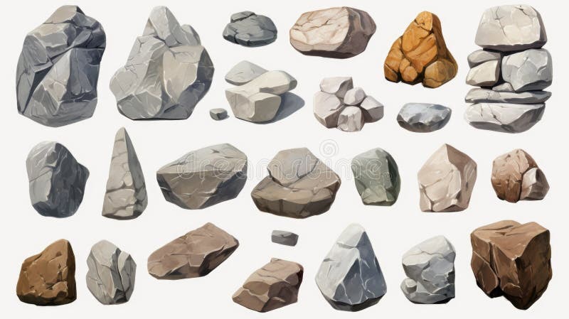 A Collection of Rocks and Stones on a White Background. Suitable for ...