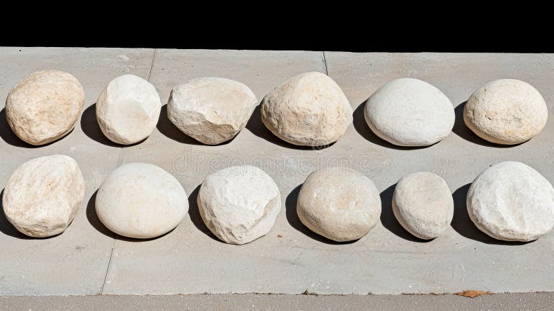 A Collection of Rocks of Varying Sizes and Shapes, Arranged in Two Rows ...
