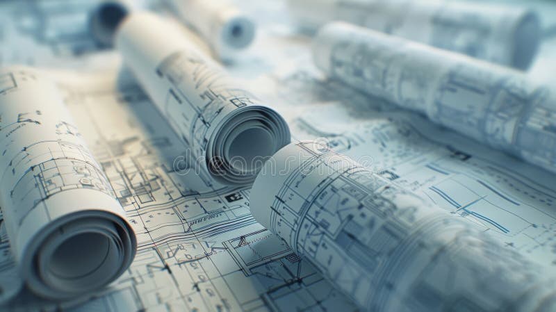 A Collection of Rolled Blueprints.AI Generated Image Stock Photo ...