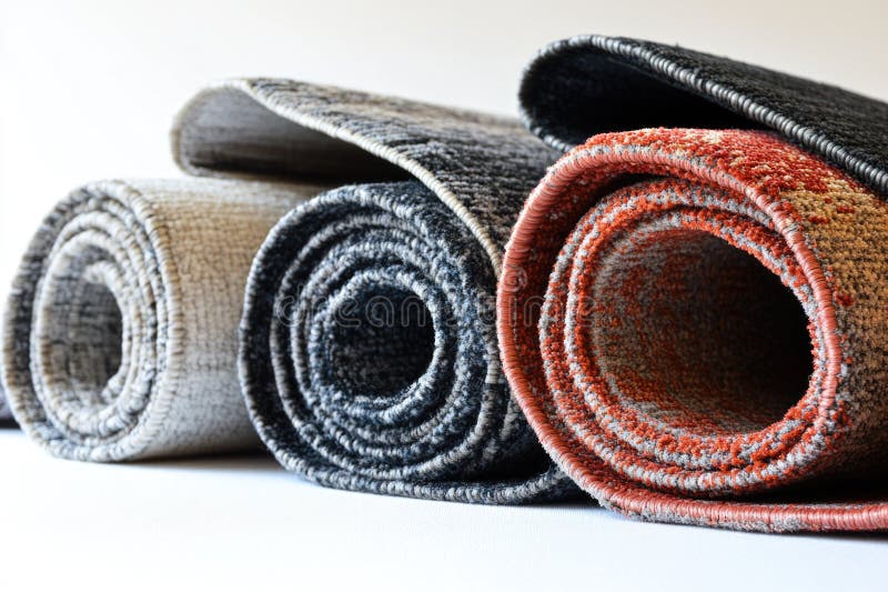 A Collection of Rolled Up Rugs on a Clean White Surface Stock Image ...