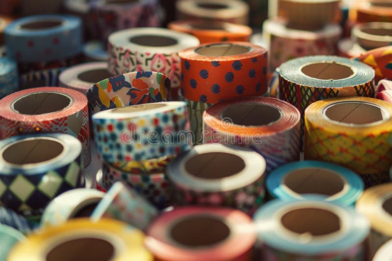 A Collection of Rolled Up Tapes Stacked on Top of Each Other Stock ...