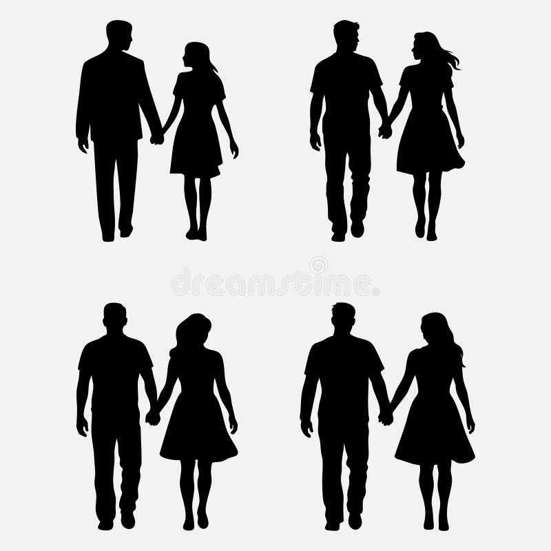 Collection of Romantic Silhouettes of Couples in Different Poses Stock ...