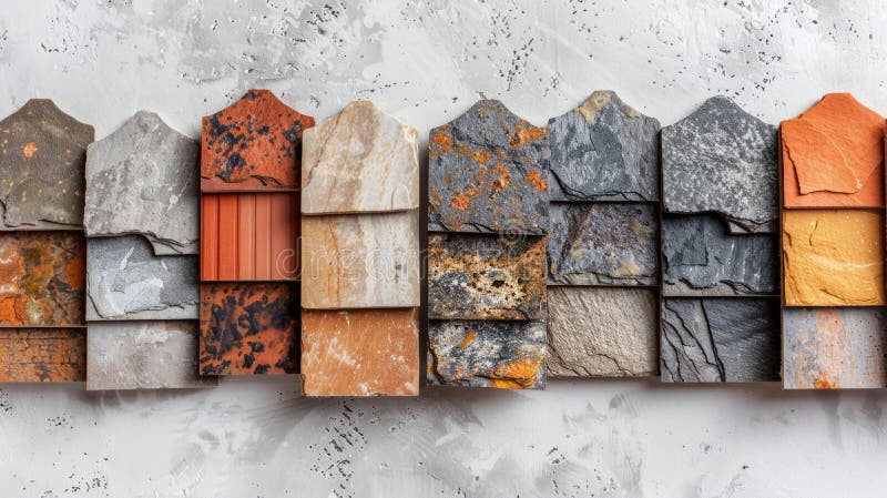 Collection of Roof Tile Samples Arranged in Rows. Concept of ...