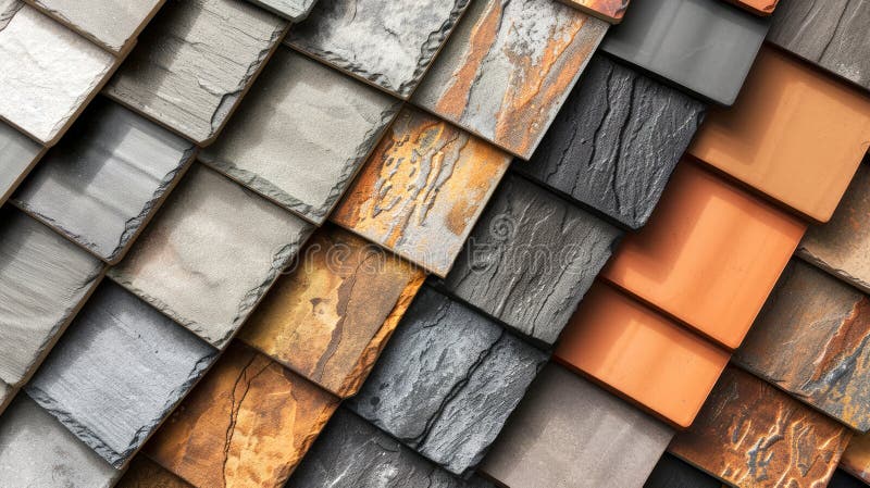 Collection of Roof Tile Samples Arranged in Rows. Concept of ...