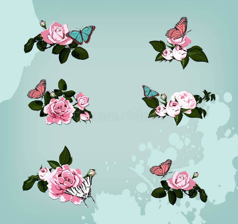 Collection of Roses with Butterflies Stock Illustration - Illustration ...