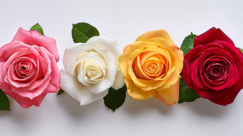 Collection Roses on White Background. Roses Red, Pink, White, Yellow ...