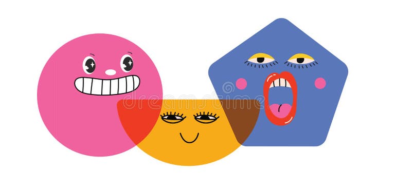 Collection of Round Abstract Comic Faces with Various Emotions. Crazy ...