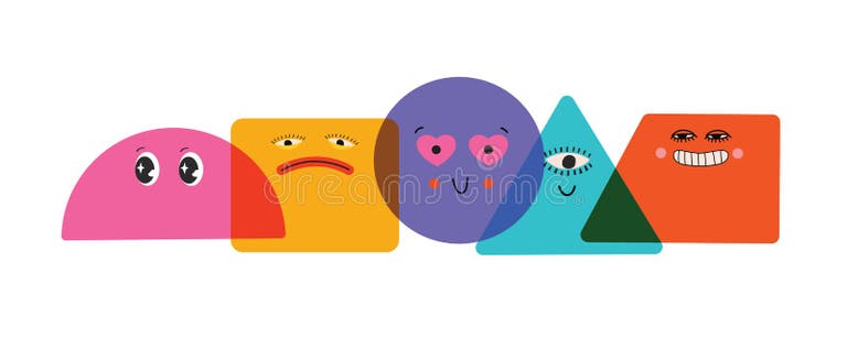 Collection of Round Abstract Comic Faces with Various Emotions. Crazy ...