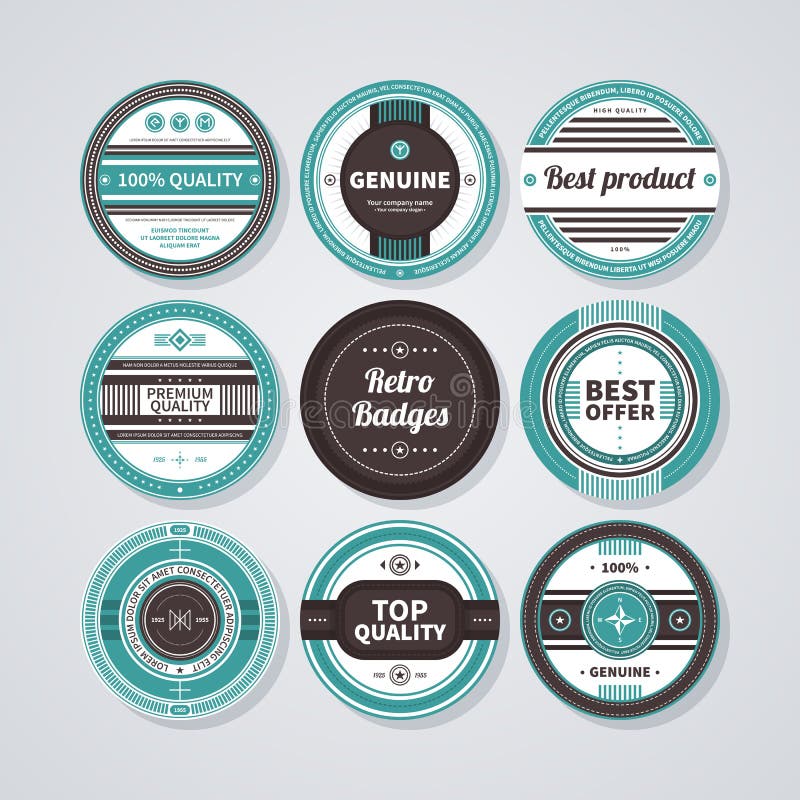 Collection of 9 Round Badges in Retro Style. EPS10. Stock Vector ...