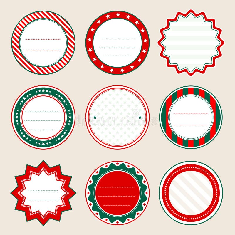 Set of Round Christmas Label Red and White Stock Vector - Illustration ...
