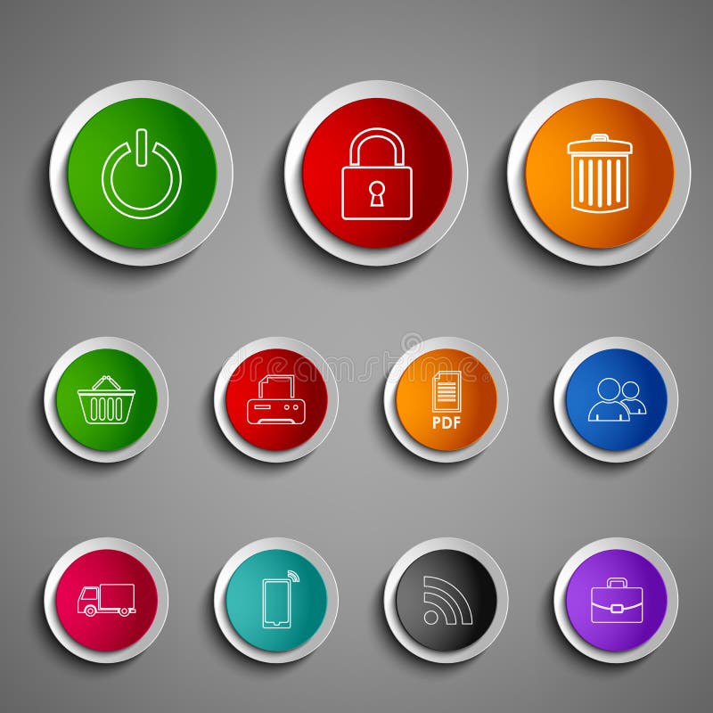 Collection Round Color Buttons Icons Design Template Stock Vector ...