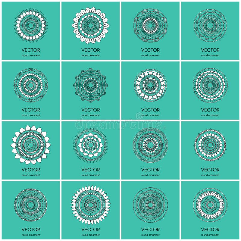 Collection of 16 Round Ornaments. Stock Vector - Illustration of asian ...