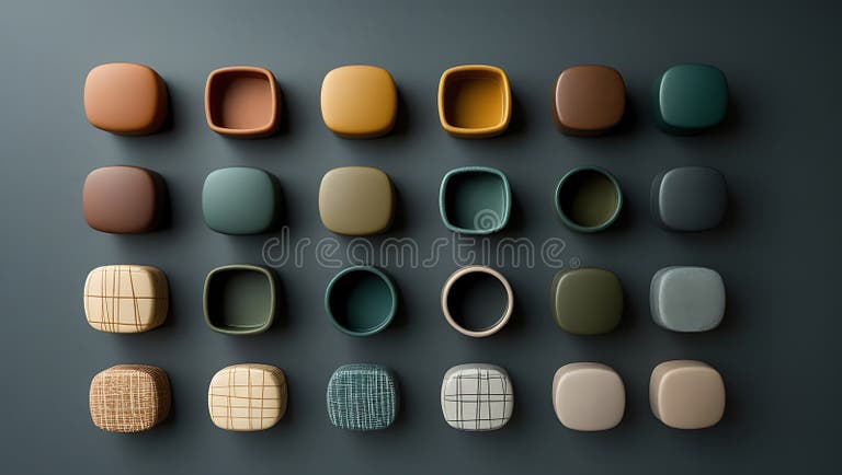 Collection of Rounded Square Objects in Various Earth Tones and ...
