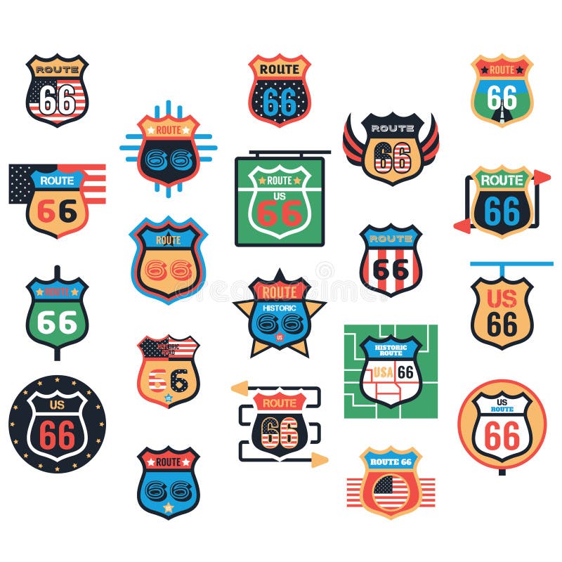 Collection of Route 66 Labels. Vector Illustration Decorative Design ...