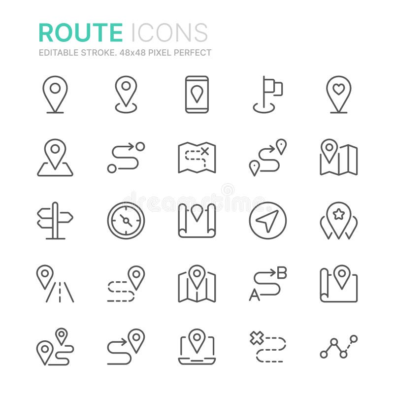 Collection of Route Related Line Icons Stock Vector - Illustration of ...