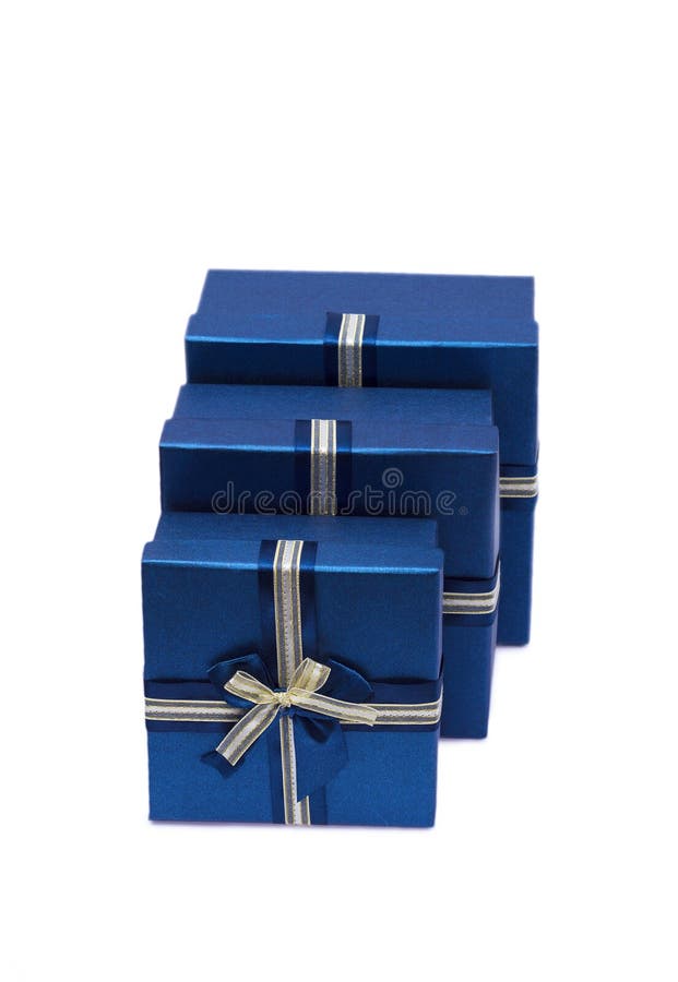 Collection Row of Blue Gift Boxes with Bows Stock Photo - Image of ...