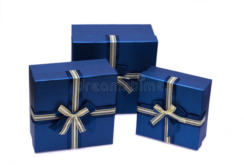 Collection Row of Blue Gift Boxes with Bows Stock Image - Image of ...