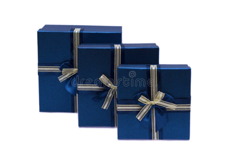 Collection Row of Blue Gift Boxes with Bows Stock Photo - Image of gift ...