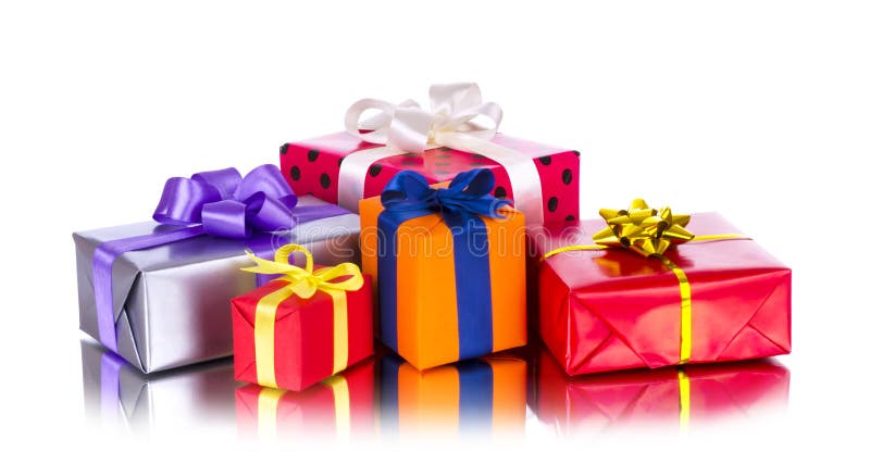 Collection Row of Colorful Gift Boxes with Bows, Isolated on White ...