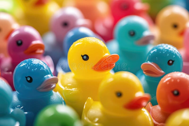 A Collection of Rubber Ducks Lined Up on a Surface Stock Image - Image ...