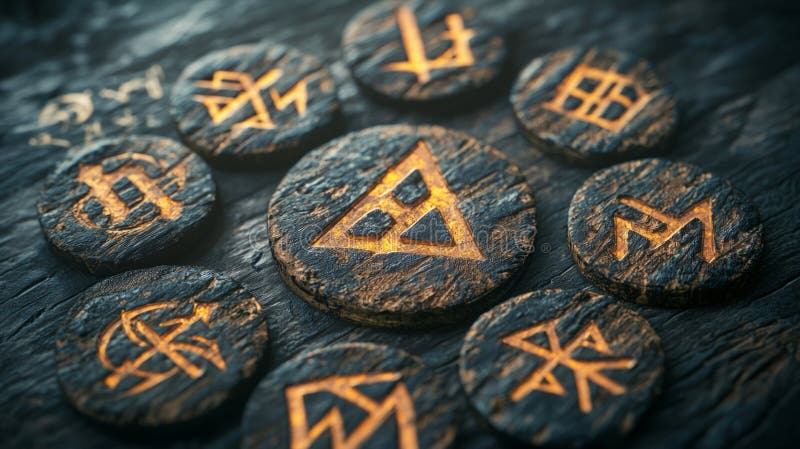 Collection of Rune Chips Featuring Detailed Designs is Displayed on a ...