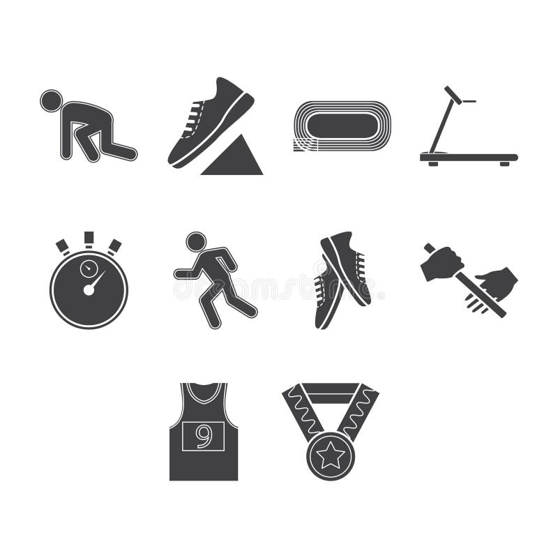 Flat Black Running Icon Set Stock Vector - Illustration of running ...