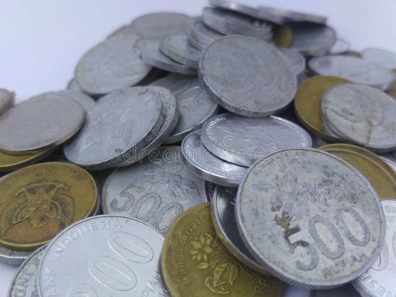 A Collection of 500 and 200 Rupiah Dull Coins Stock Image - Image of ...