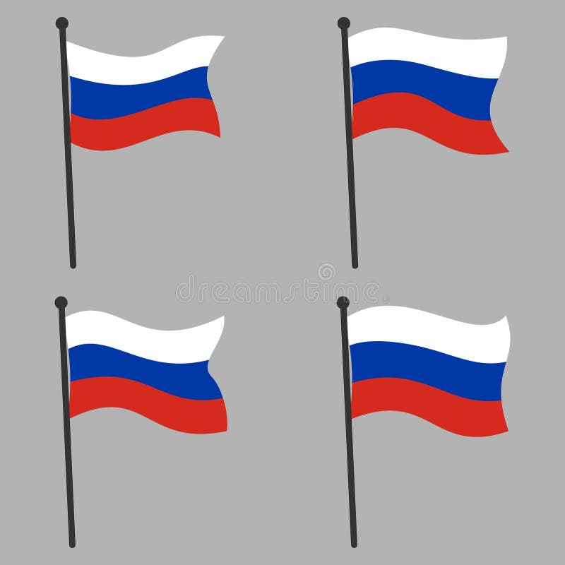 Collection of Russian Flags Waving on Flagpoles Isolated Flat Style ...