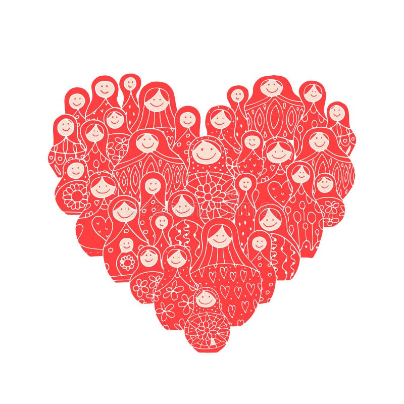 Collection of Russian Nesting Dolls, Matryoshka Heart Shape Stock ...