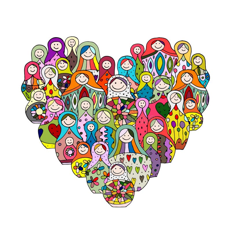 Collection of Russian Nesting Dolls, Matryoshka Heart Shape Stock ...